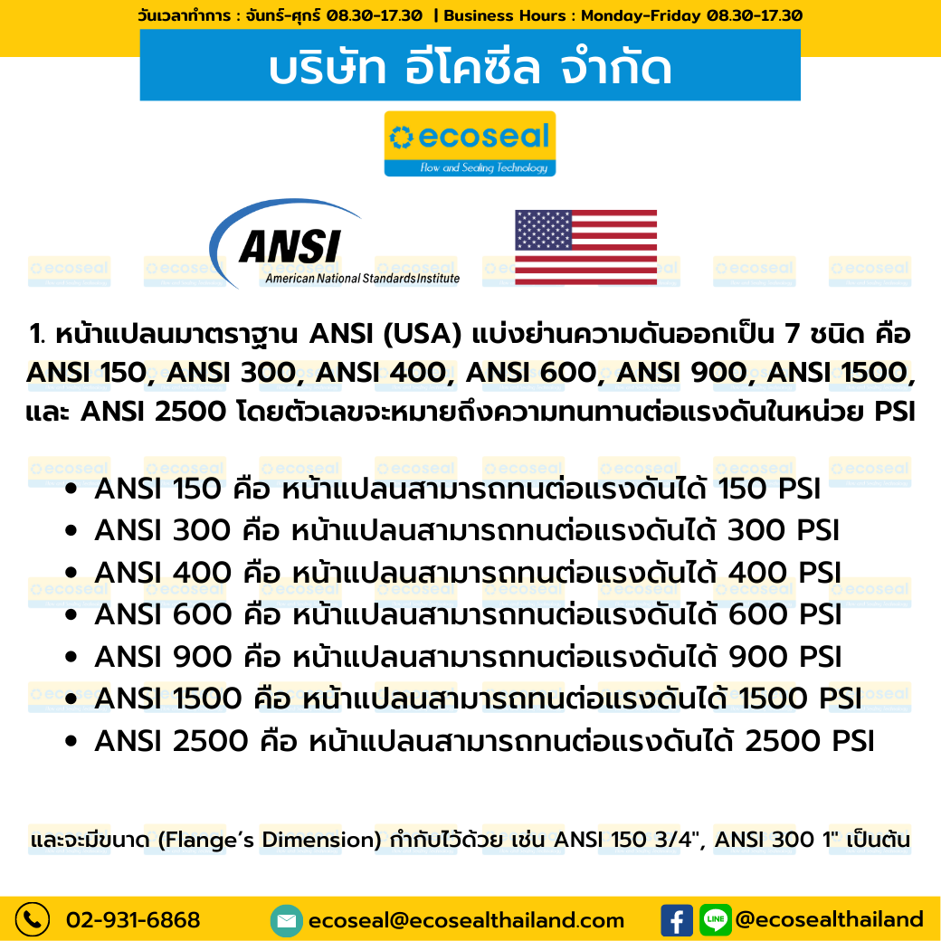ANSI standard flange หน้าแปลนมาตราฐาน ANSI (USA)